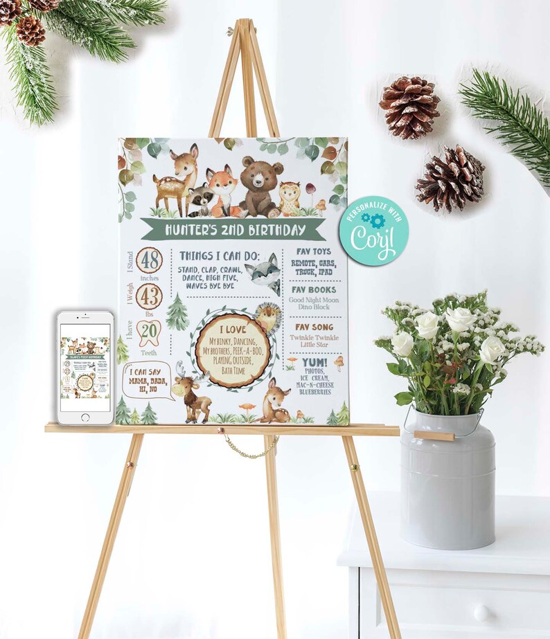 Woodland Birthday Milestone Chalkboard-woodland Party Poster | Etsy