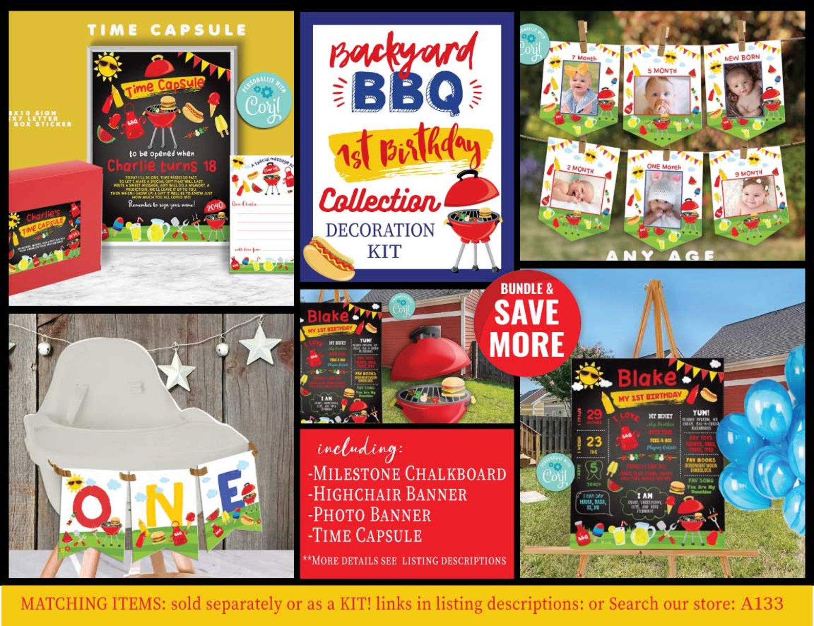 BBQ First Birthday Decoration Kit-self Edit W Corjl-milestone ...