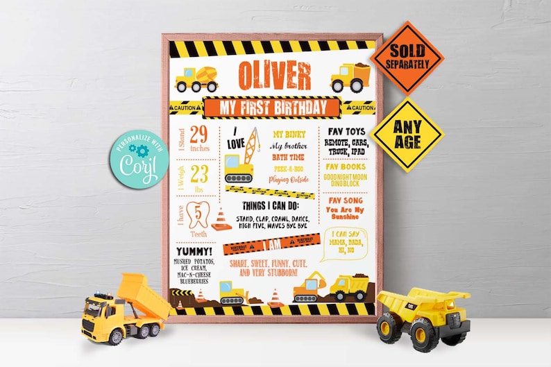 Construction Birthday Milestone Chalkboard-self Edit W - Etsy