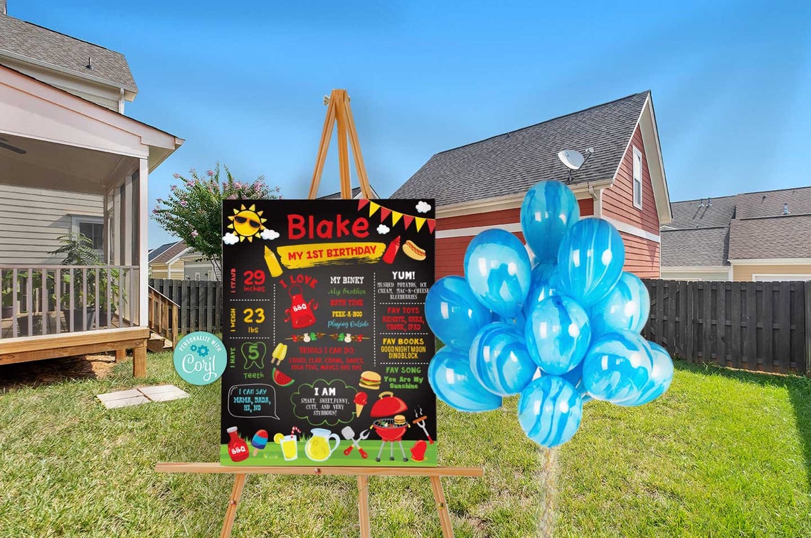 BBQ First Birthday Decoration Kit-self Edit W Corjl-milestone ...
