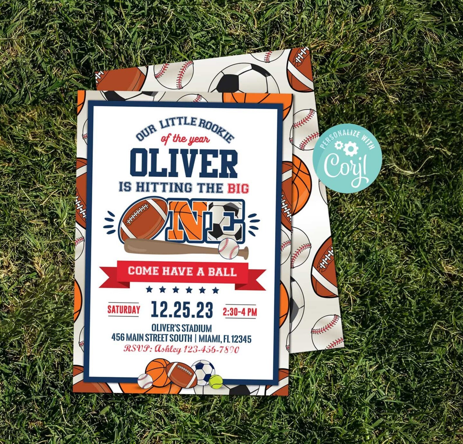 All Star Sport First Birthday Invitation-sport Party Invite-edit W ...