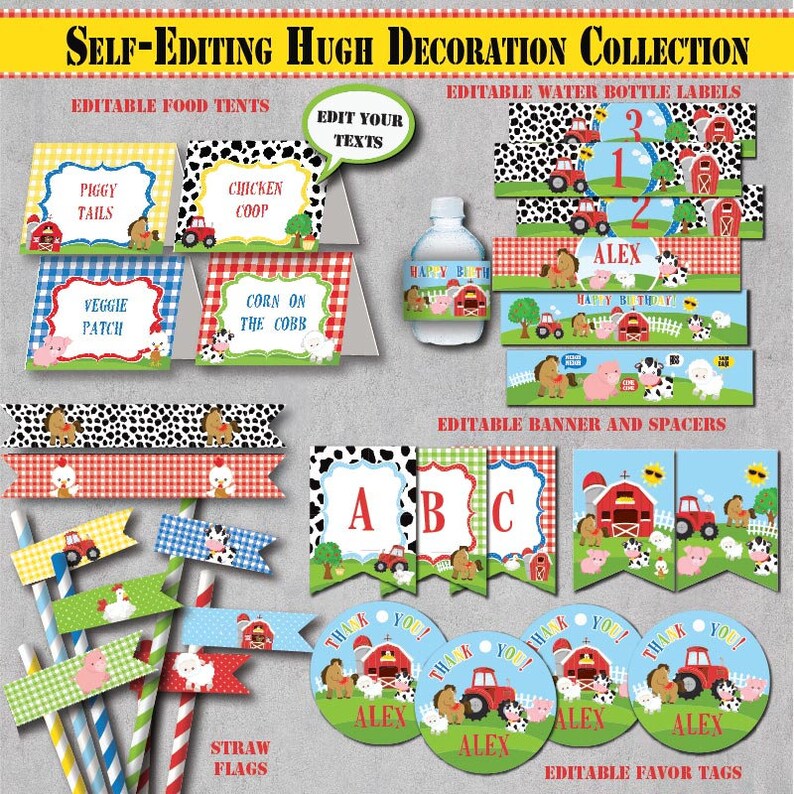 Self-editing Farm Birthday Decoration Kit-farm Party - Etsy