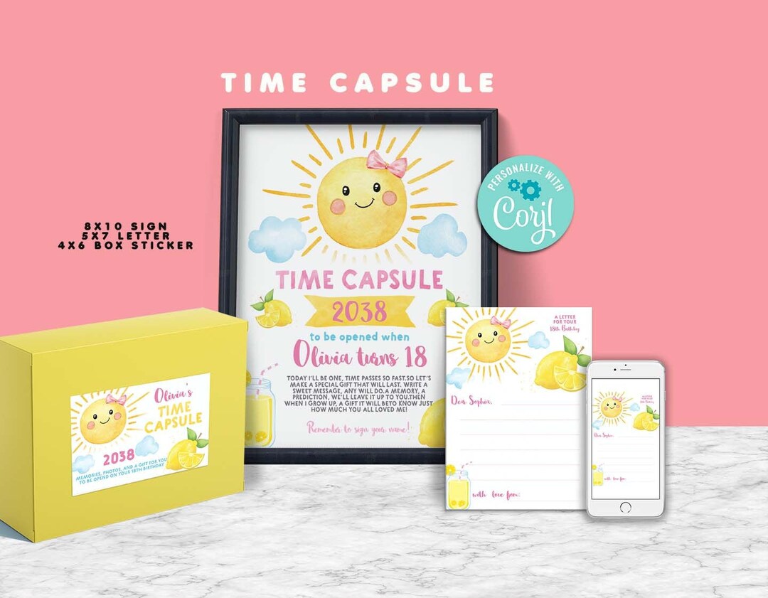 Sunshine Lemonade Time Capsule Set-self Edit Corjl-lemonade Birthday ...
