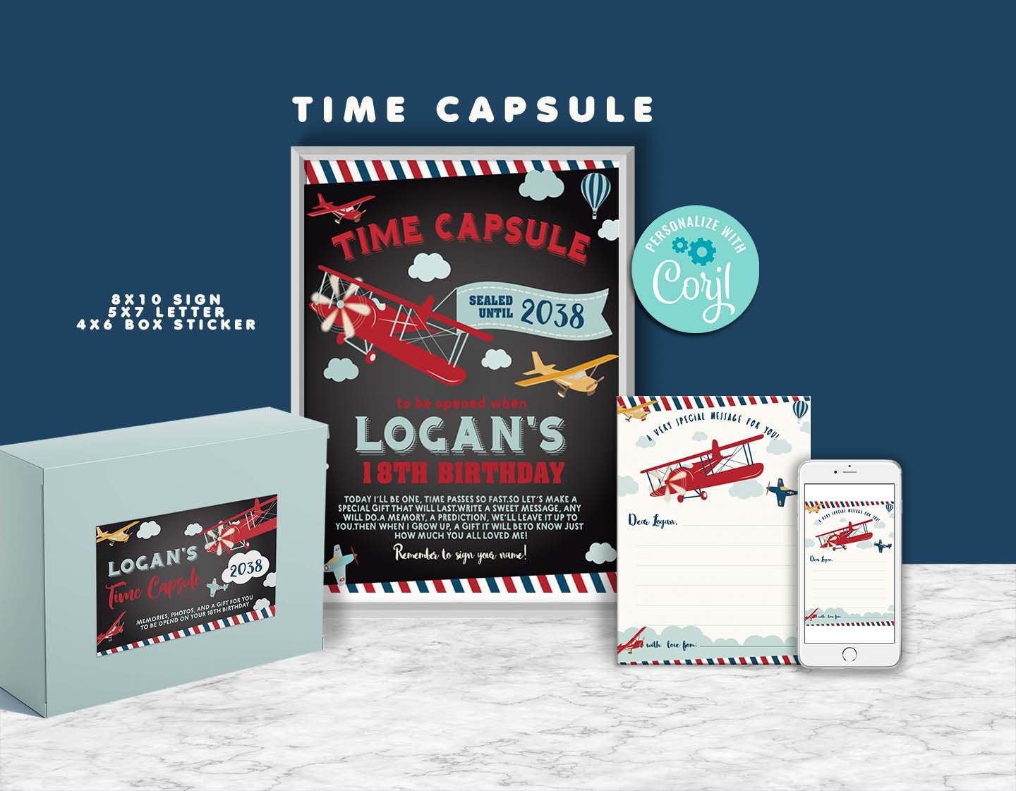 Vintage Airplane Birthday Time Capsule Set-self-edit With | Etsy