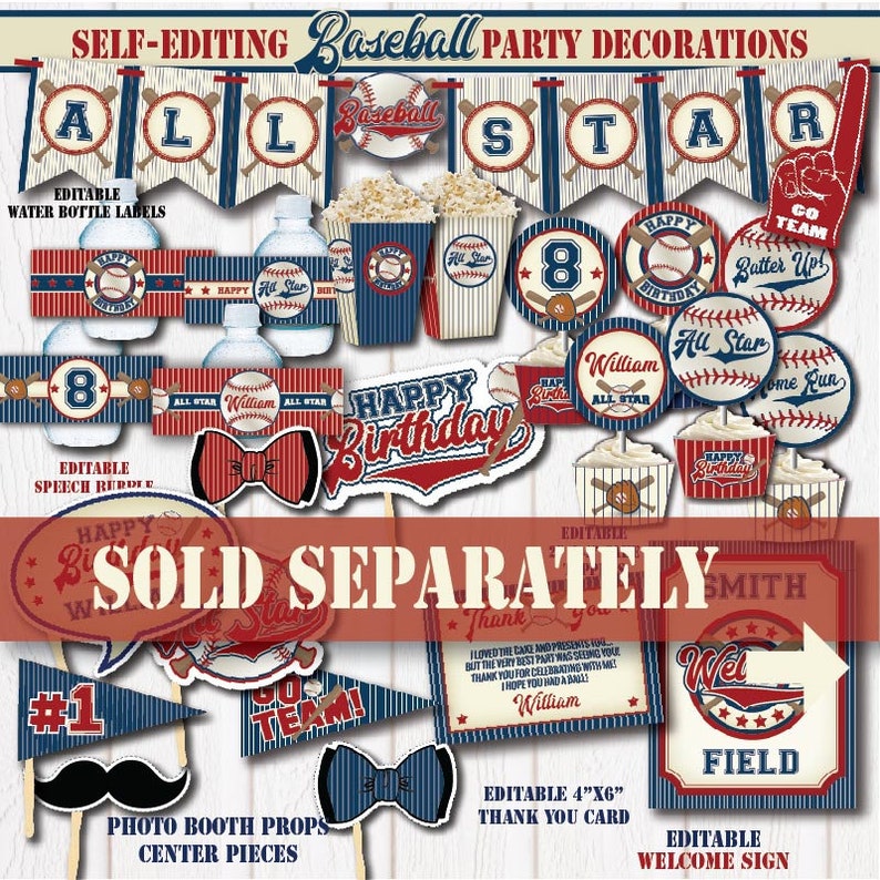 All Star Baseball Birthday Invitation-self Edit W - Etsy