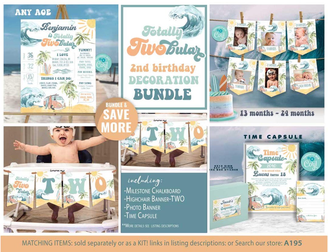 Totally Two-bular 2nd Birthday Decoration Kit-corjl-milestone Poster ...