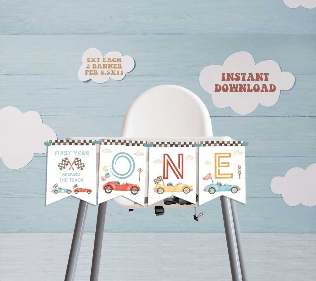 Race Car First Birthday Highchair Banner-instant Download-blue Racing ...