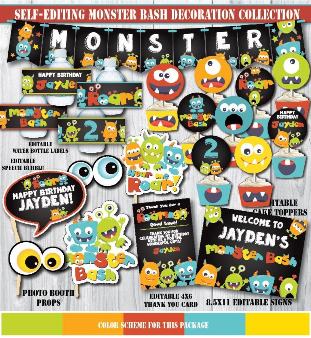 Self-editing Monster Birthday Decorations-printable Monster Bash Decors ...