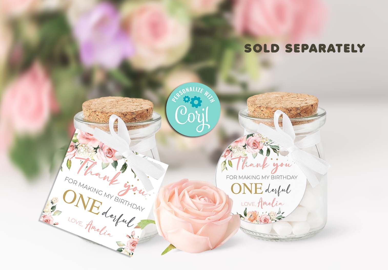 Flower Party Favor Tags-self-edit W Corjl-floral First | Etsy