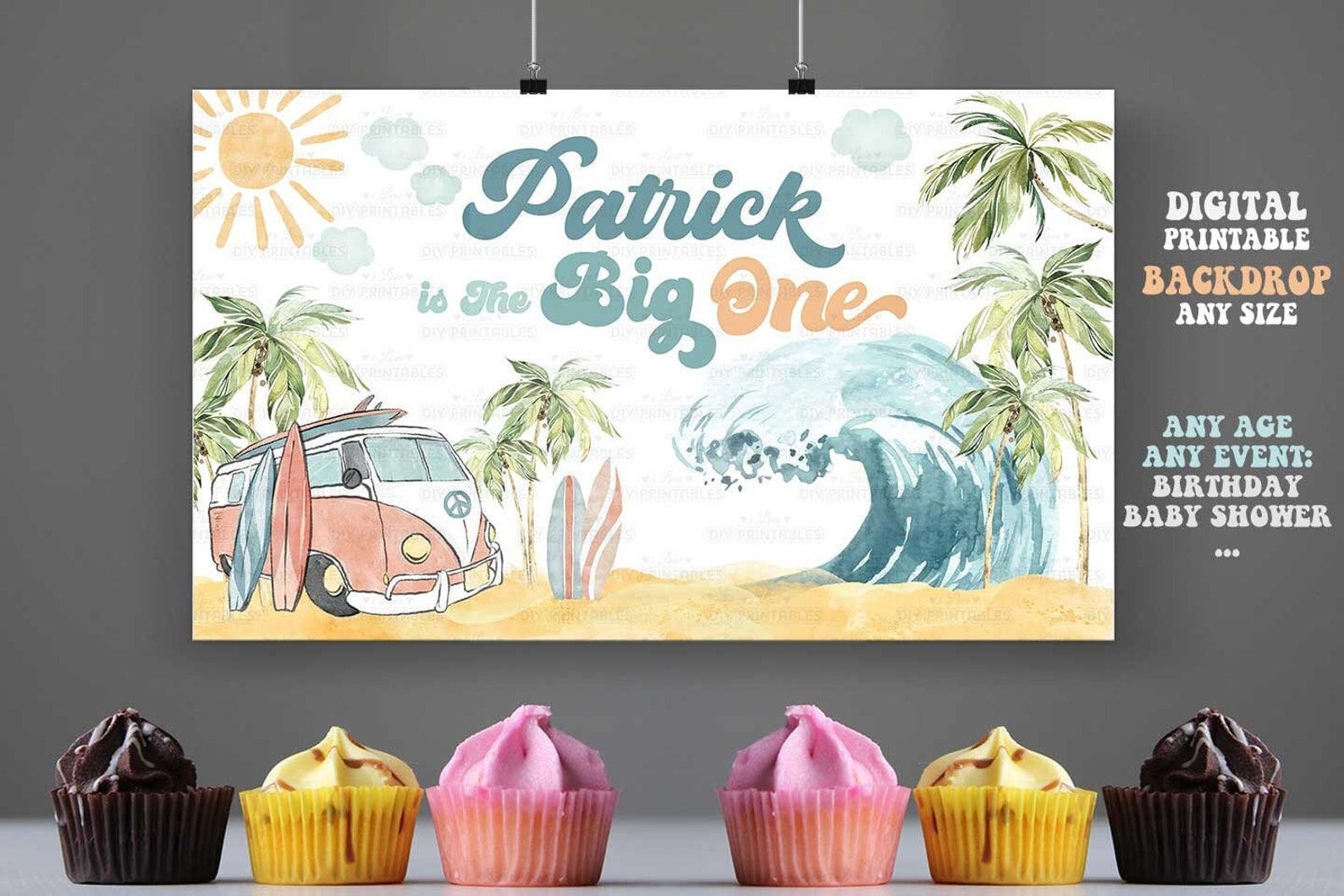 Printable the BIG ONE Surfing Party Backdrop-the Big One - Etsy