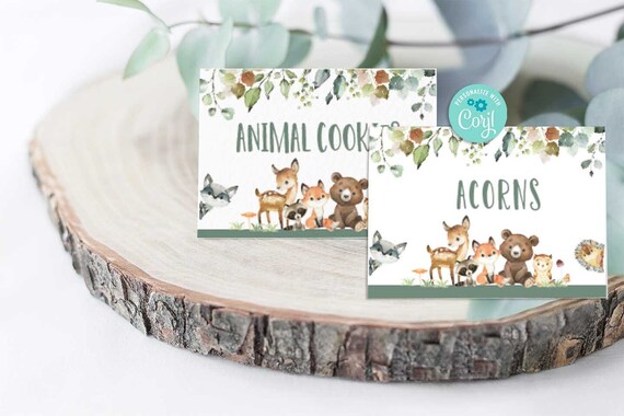 Woodland Party Food Labels-self-edit W Corjl-woodland - Etsy