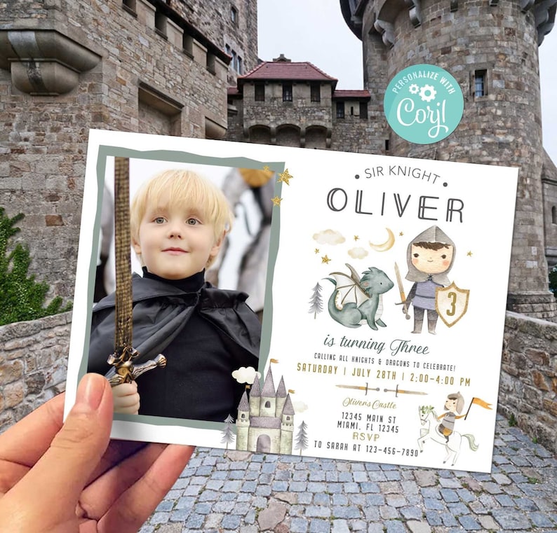 Knight Birthday Invitation-self Edit Corjl-once Upon A - Etsy
