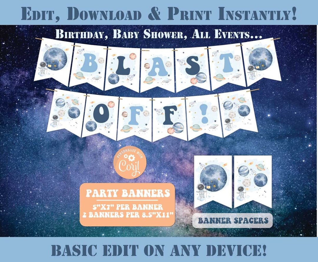Outer Space Party Banners-selfedit Corjl-first Trip Around the Sun ...