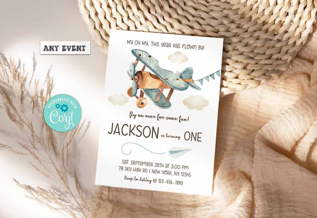 Vintage Airplane Party Invitation-corjl-airplane Party Invite-air Plane ...