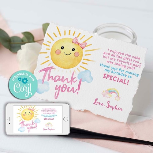Editable Sunshine Thank You Card You Are My Sunshine Birthday - Etsy