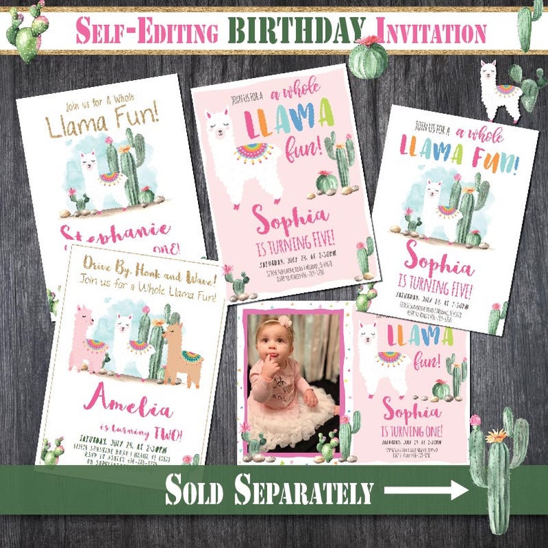 Llama Birthday Invitation-edit W Corjl Phone-computer-llama Fun-cactus ...