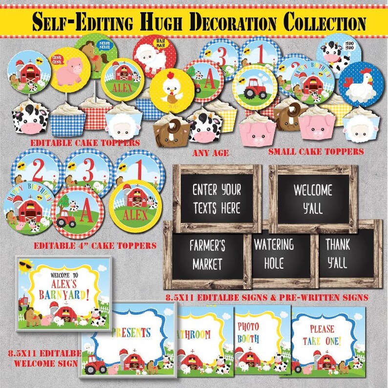 Self-editing Farm Birthday Decoration Kit-farm Party - Etsy