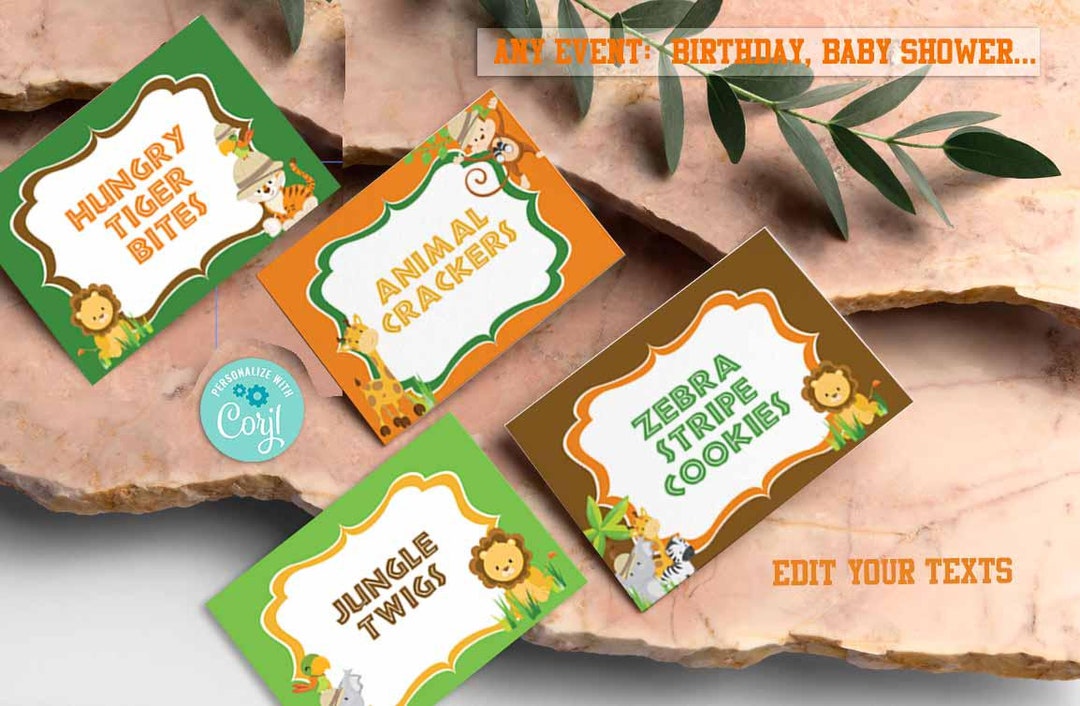 Safari Party Food Label Tents-corjl-safari Birthday Food Decorations ...