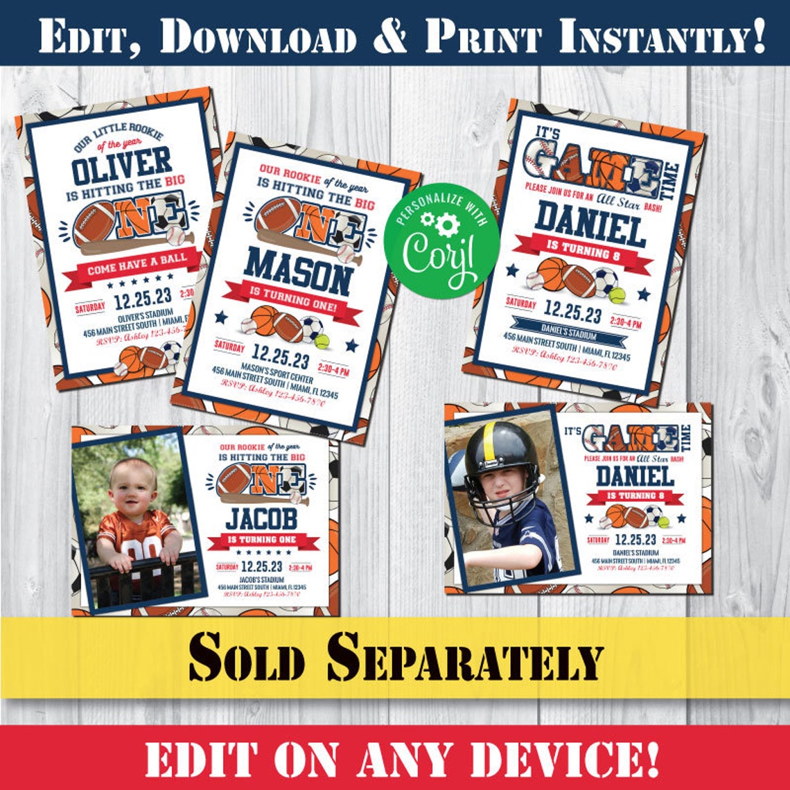 All Star Sport First Birthday Invitation-sport Party Invite-edit W ...