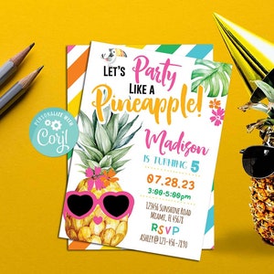 Pineapple Birthday Invitation-self Edit Corjl-pineapple Party Invite ...