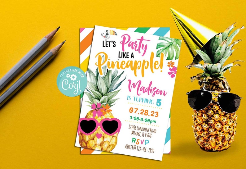 Pineapple Birthday Invitation-self Edit Corjl-pineapple Party Invite ...