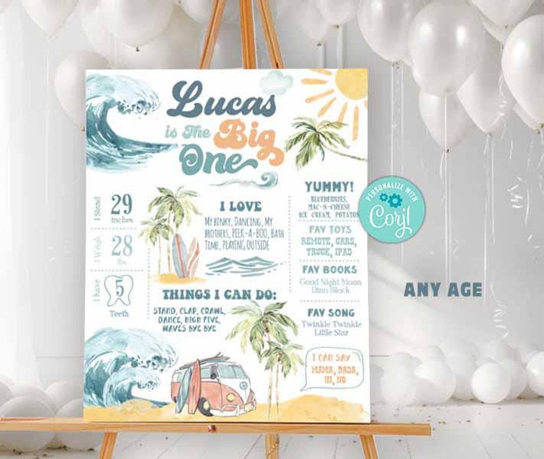 Surfing Birthday Milestone Poster: the Big One, Surf's up (digital ...