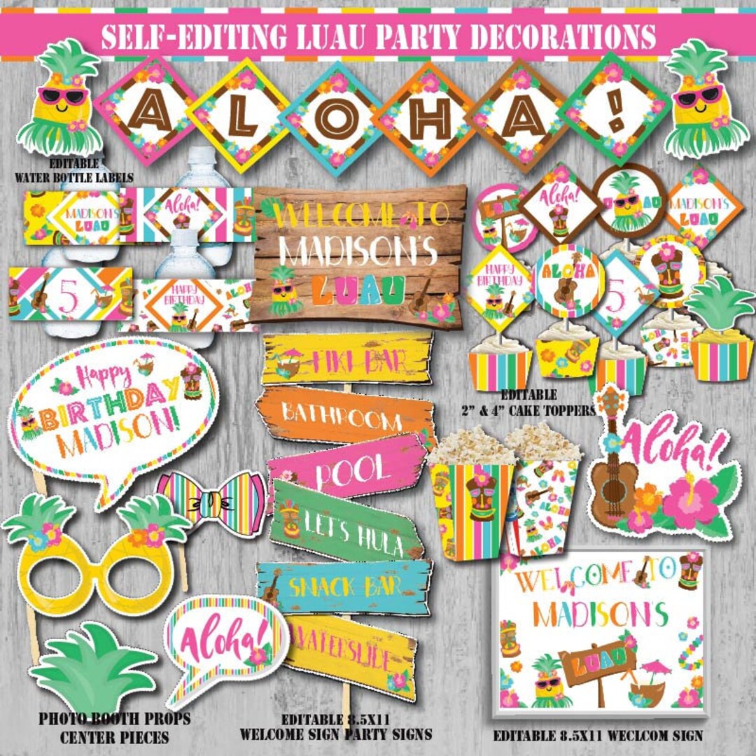 Self-editing Luau Party Decoration Kit-luau Birthday Party Printables ...