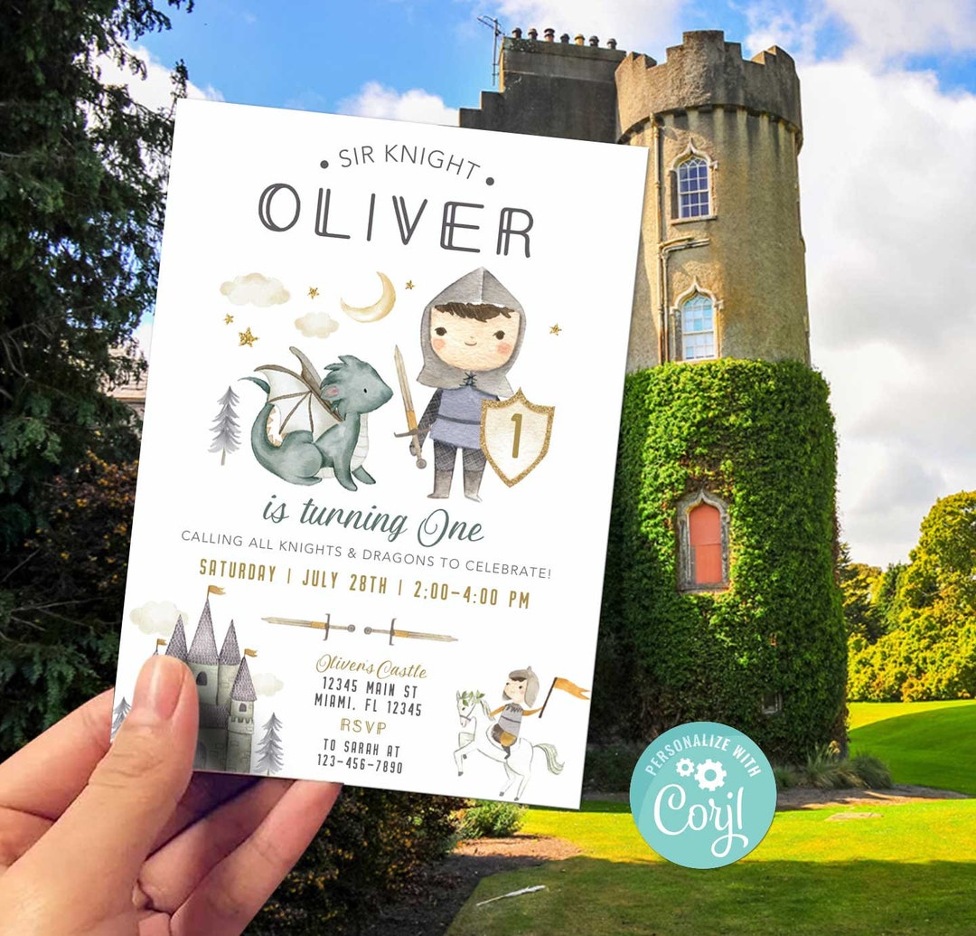 Knight Birthday Invitation-self Edit Corjl-once Upon A Time-knights ...