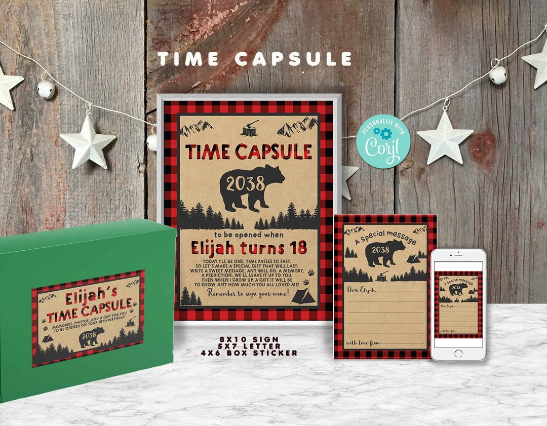 Lumberjack Birthday Time Capsule Set-self Edit W Corjl-lumberjack Game-wild One--bear-woodland ...