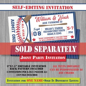 All Star Baseball Birthday Invitation-self-editing Baseball Invitation ...