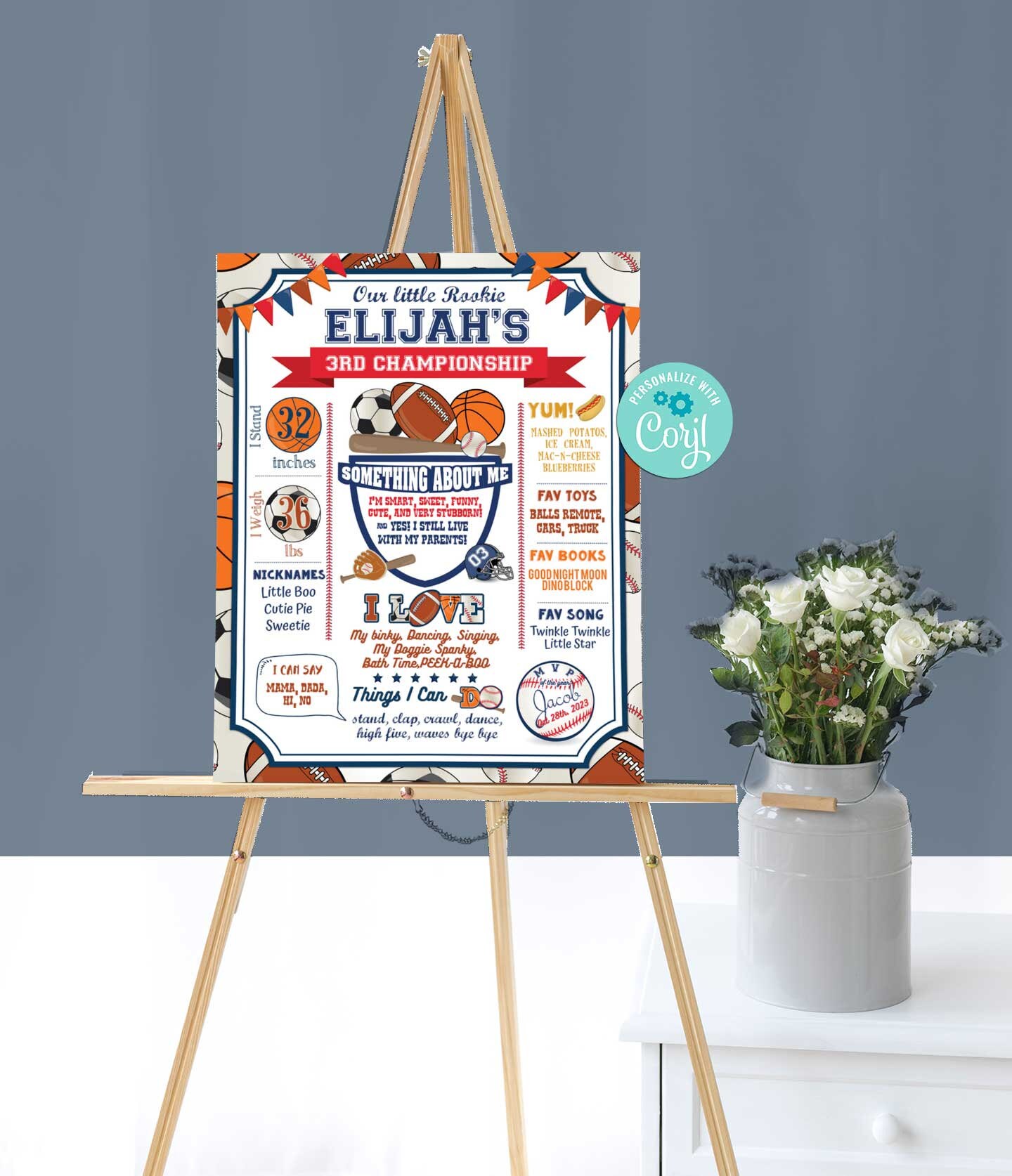 All Star Sport Birthday Milestone Poster-edit W Corjl-sports Party ...