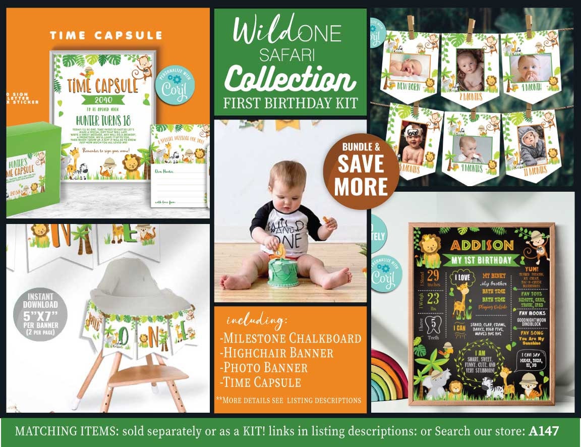 SELF-EDITING Safari Birthday Decoration Kit-safari - Etsy