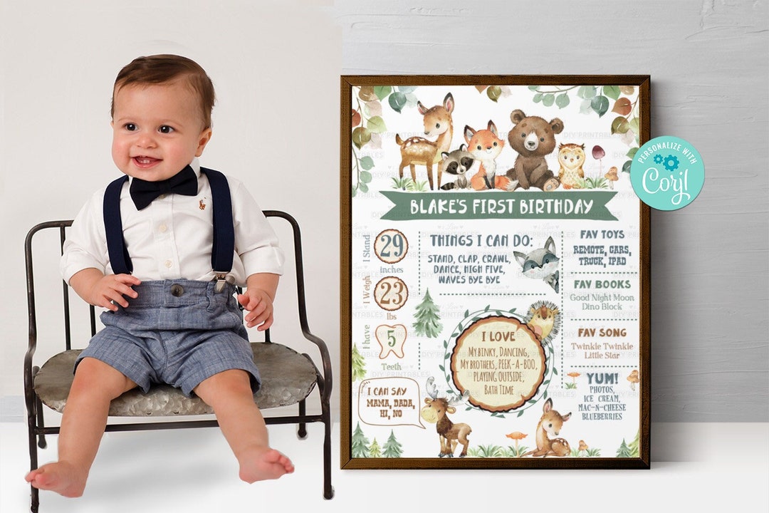 Woodland Birthday Milestone Chalkboard-woodland Party Poster Wall ...