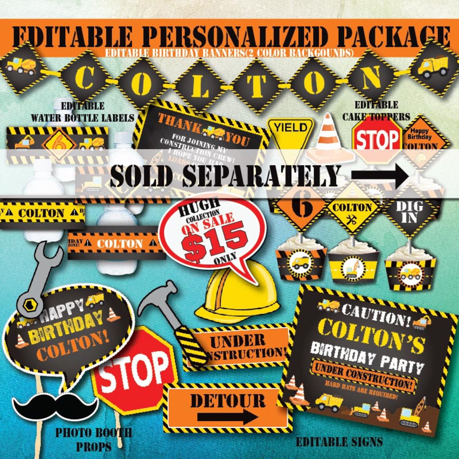 Instant Download Editable Construction Birthday Decoration - Etsy