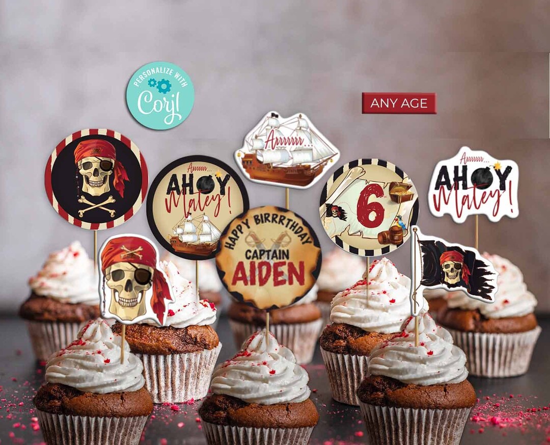 Pirate Birthday Cupcake Toppers: Personalized Party Circles (digital ...