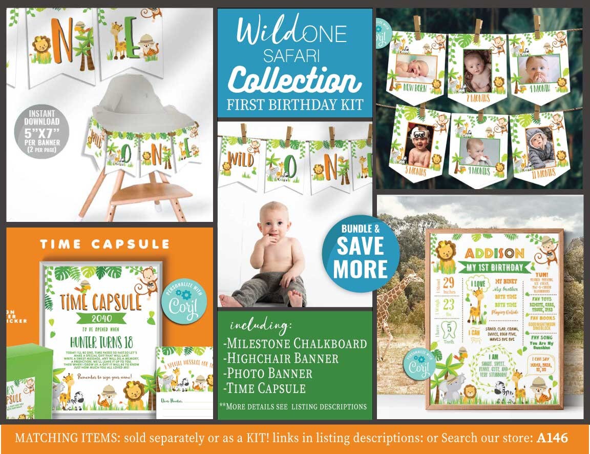SELF-EDITING Safari Birthday Decoration Kit-safari - Etsy