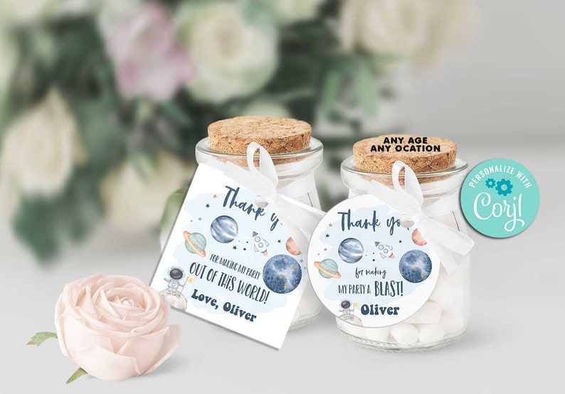 Outer Space Party Favor Tags-self-edit Corjl-first Trip Around - Etsy