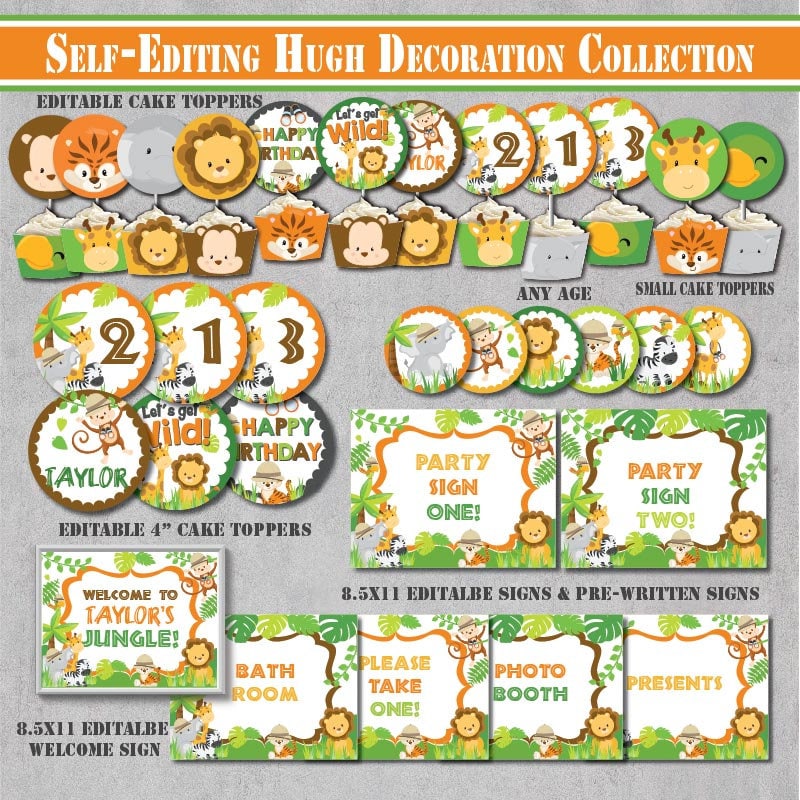 SELF-EDITING Safari Birthday Decoration Kit-safari | Etsy
