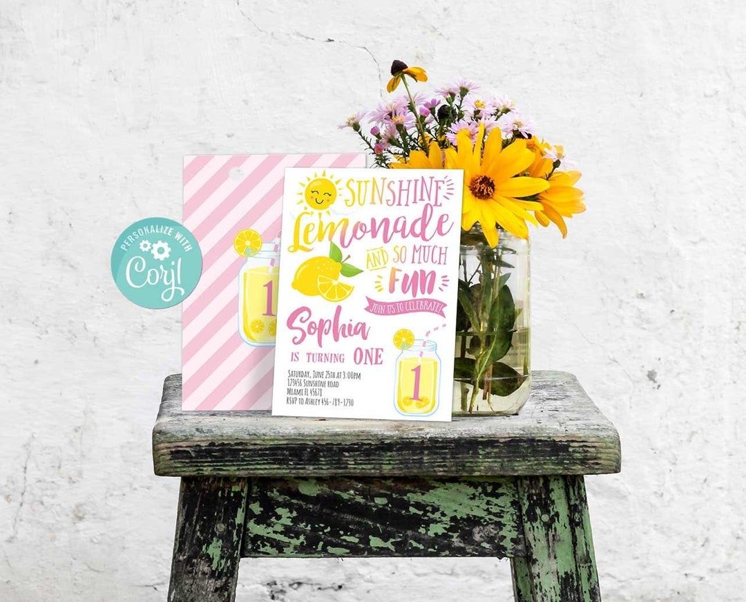 Lemonade Invitation-self Edit W Corjl-sunshine Lemonade Birthday Invite ...