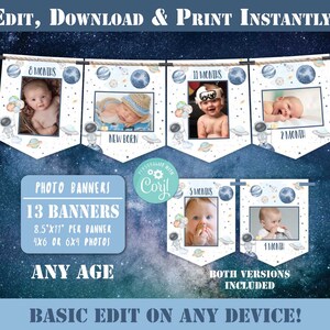 Outer Space Birthday Photo Banners-edit W Corjl-first Trip Around the ...