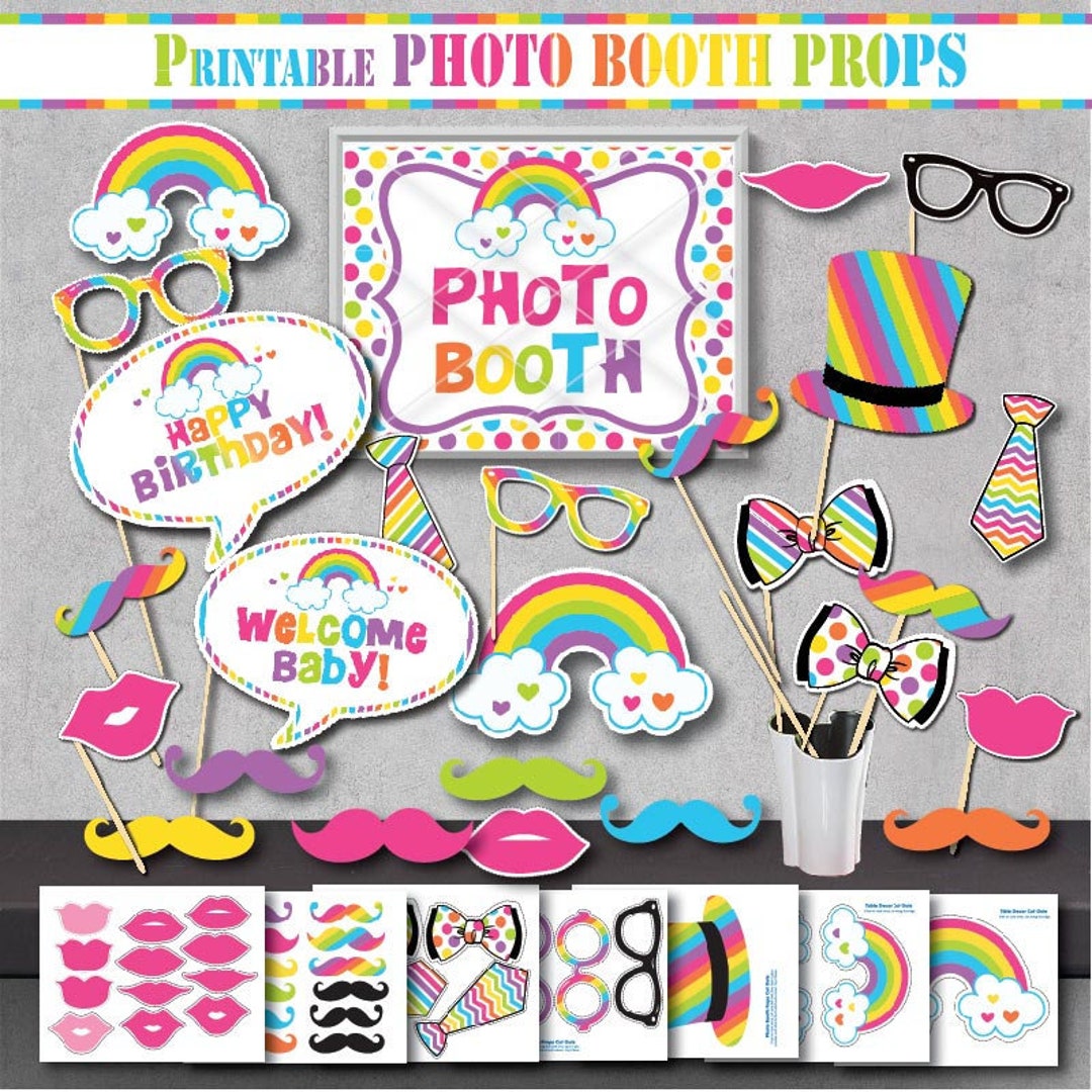 Printable Rainbow Party Photo Booth Props Rainbow Birthday Etsy