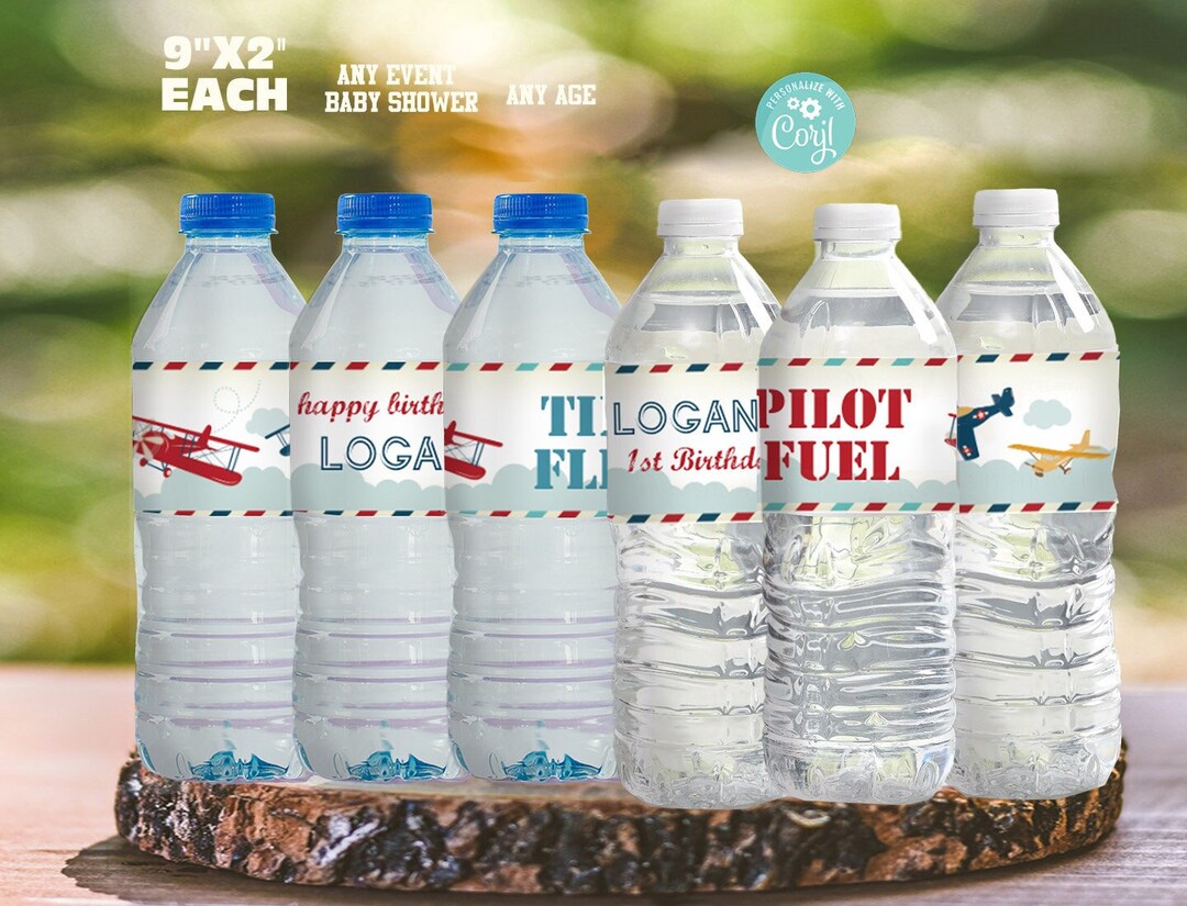 Vintage Airplane Party Water Bottle Labels-corjl-airplane Birthday ...