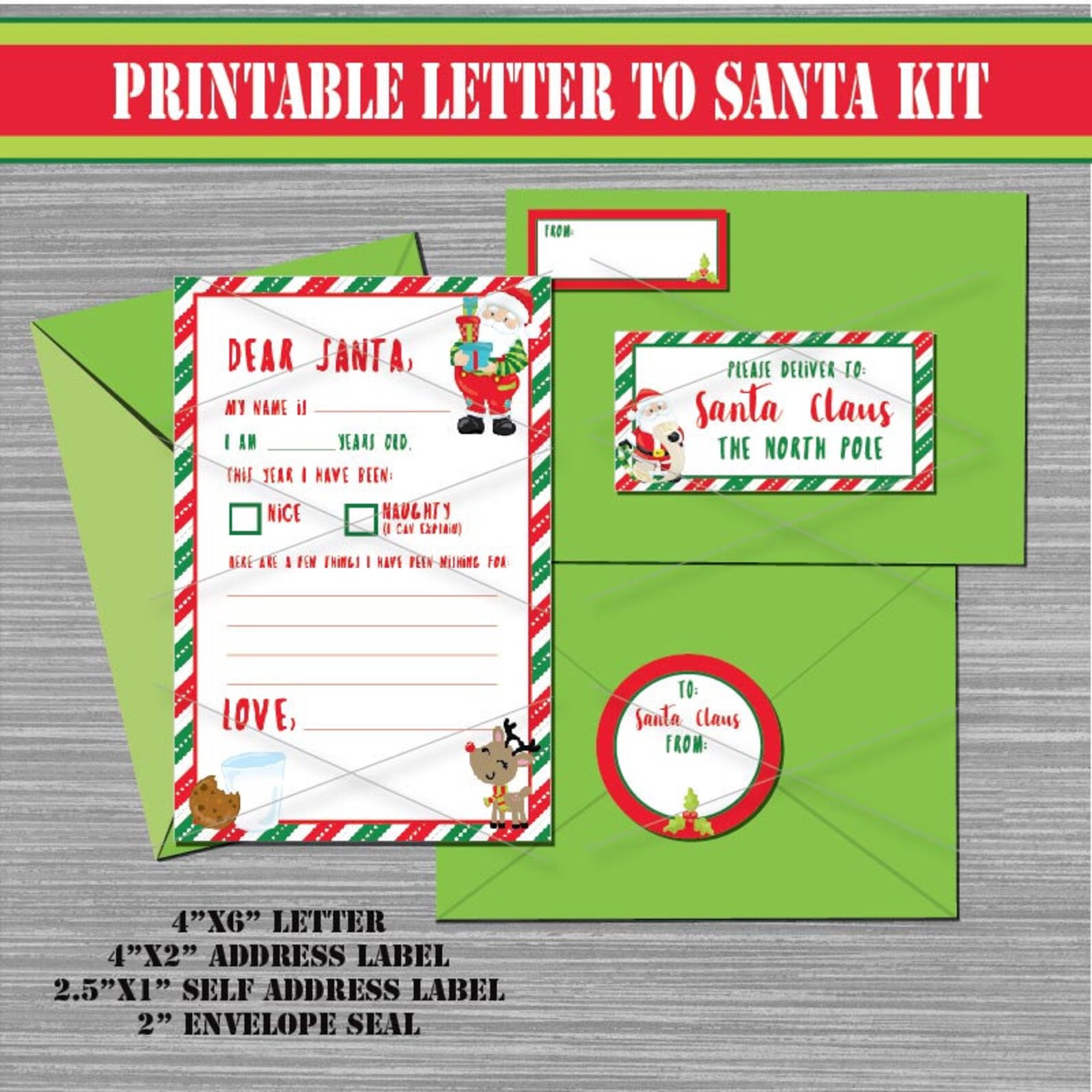 Printable Letter to Santa Kit: Christmas Stationery (digital Download ...