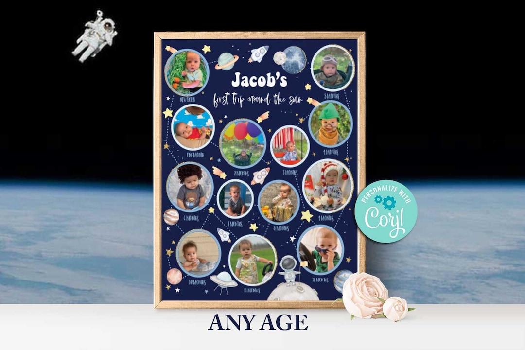 Outer Space Birthday Photo Milestone Poster-self-edit Corjl-first Trip ...