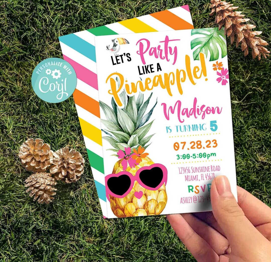 Pineapple Birthday Invitation-self Edit Corjl-pineapple Party Invite ...
