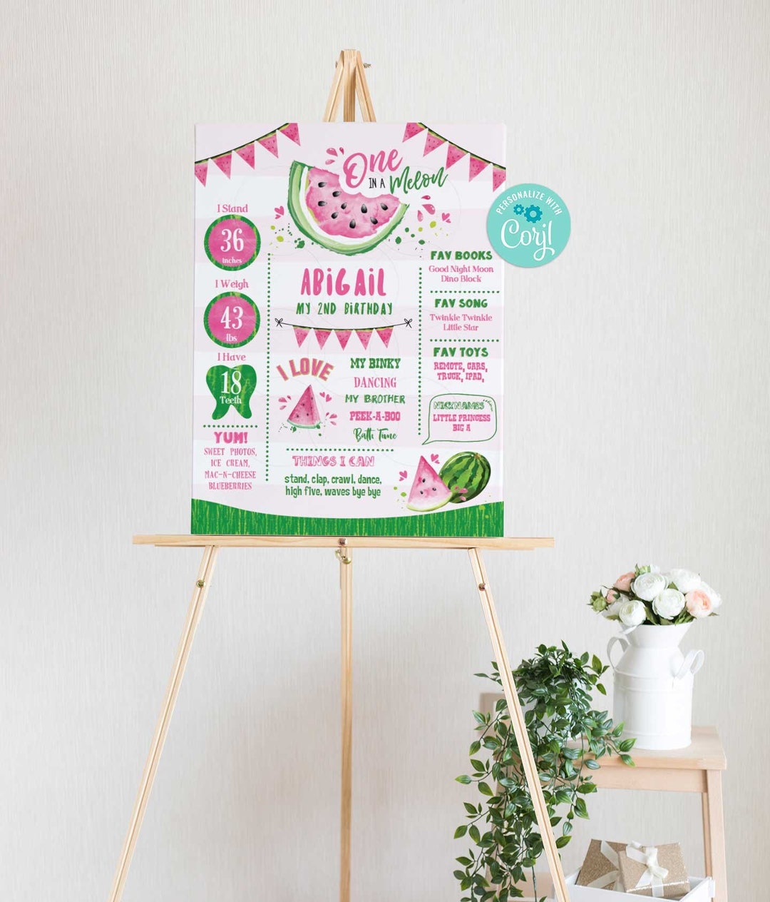 Watermelon Milestone Poster-self Edit W Corjl Watermelon Birthday ...