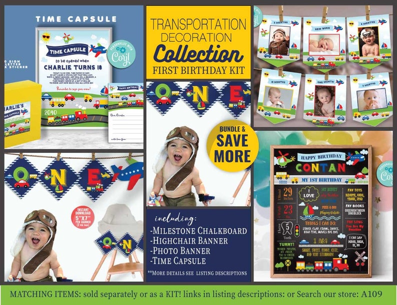 Transportation Birthday Photo Banner-self-edit With - Etsy