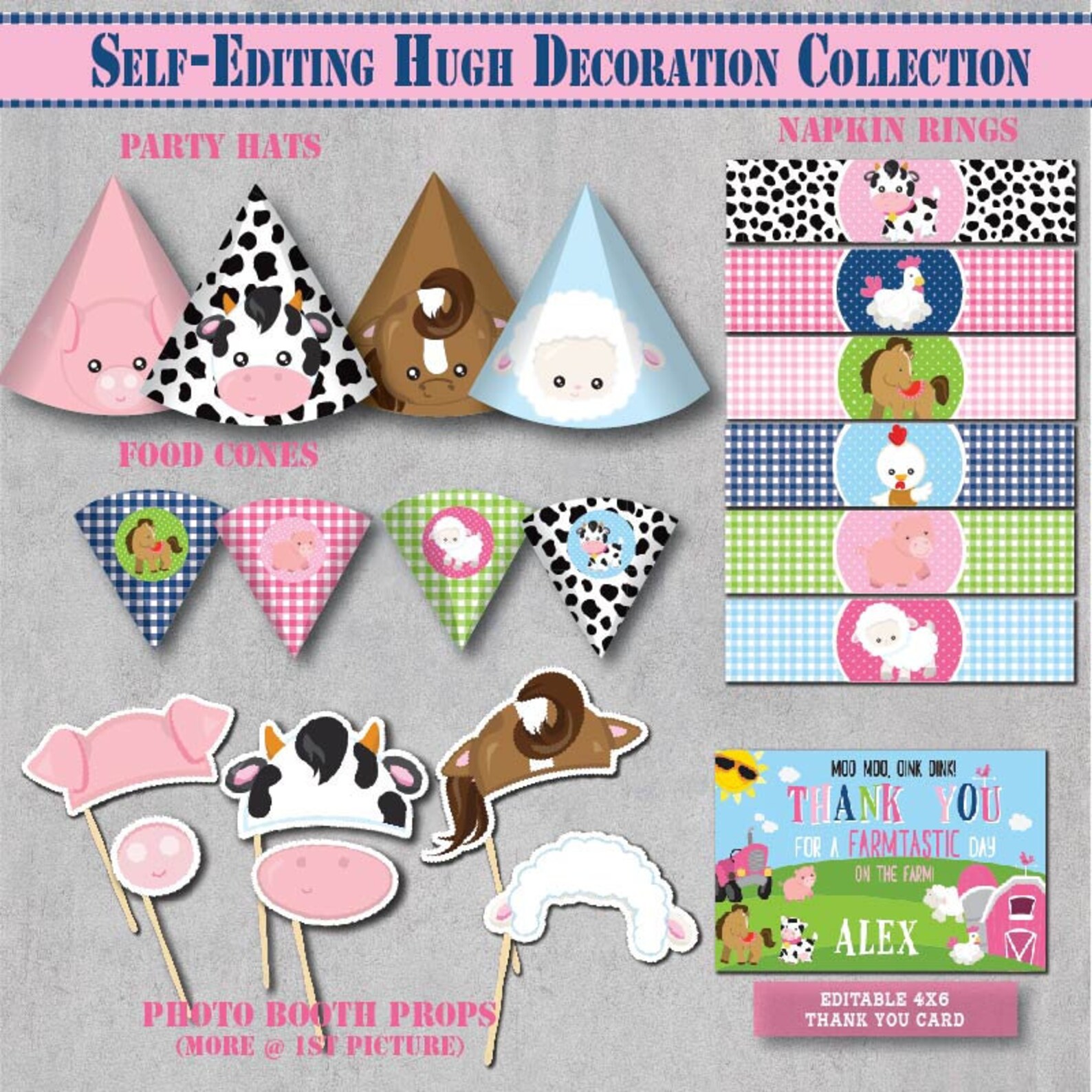 Self-Editing Pink Farm Birthday Decoration Kit-Farm Party | Etsy