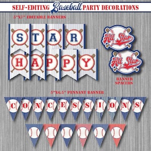 SELF-EDITING All Star Baseball Birthday Decorations-printable Baseball ...