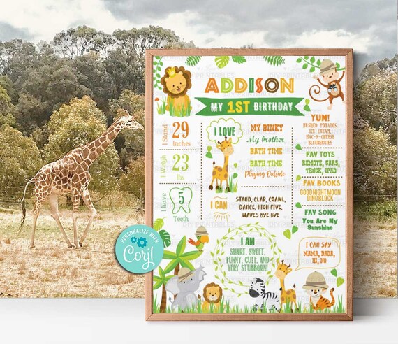 Safari Birthday Milestone Poster-self Edit W Corjl-safari - Etsy
